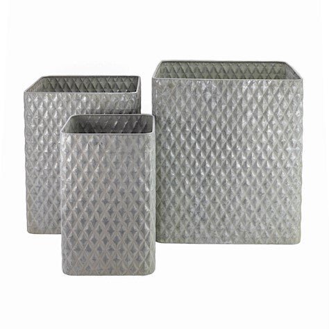 Set of Three Square Planters Antique Galvanised - Frankton's